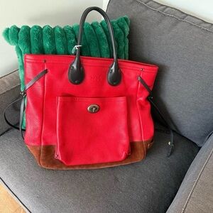 Bags | Red And Brown Leather Tote Bag | Poshmark